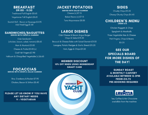 Riverview Bar Menu - members only - Medway Yacht Club